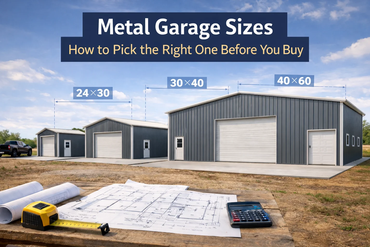 Metal Garage Sizes & Prices Guide (2026): 1, 2, 3-Car, RV & Commercial